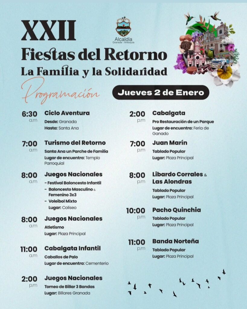 Programación Fiestas del Retorno Granada 2025 - Oriente Antioqueño
