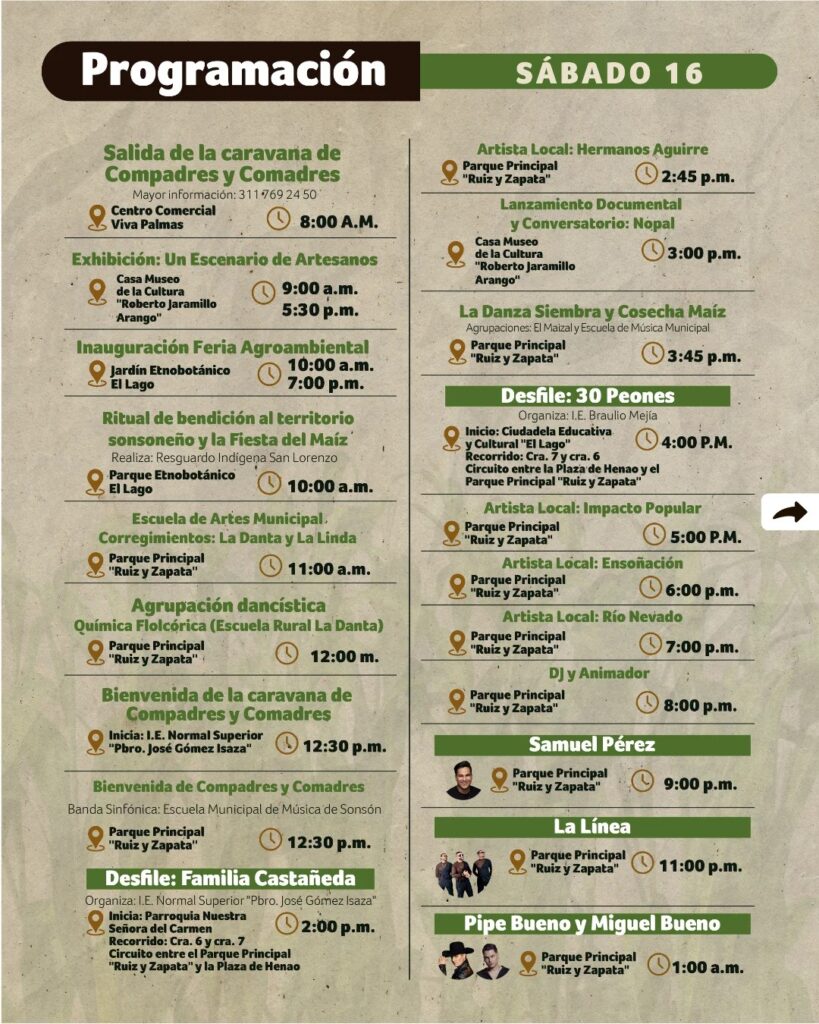 Fiestas de Sonsón 2025. Programación Fiestas del Maíz - Oriente Antioqueño